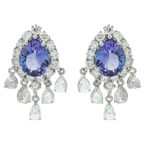14k White Gold Vivid Blue Sapphire Statement Wedding Earrings With