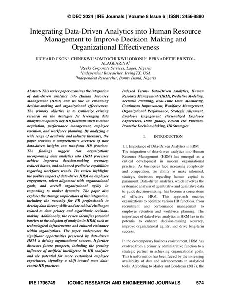pdf integrating data driven analytics into human resource management
