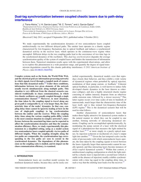 Pdf Dual Lag Synchronization Between Coupled Chaotic Lasers Due To