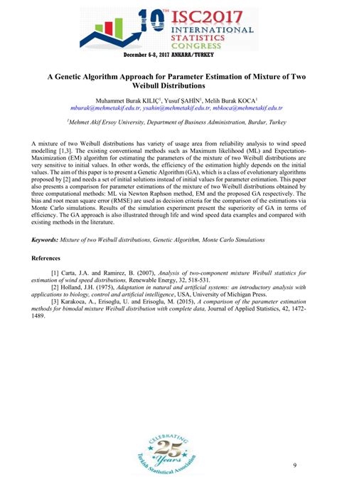 Pdf A Genetic Algorithm Approach For Parameter Estimation Of Mixture