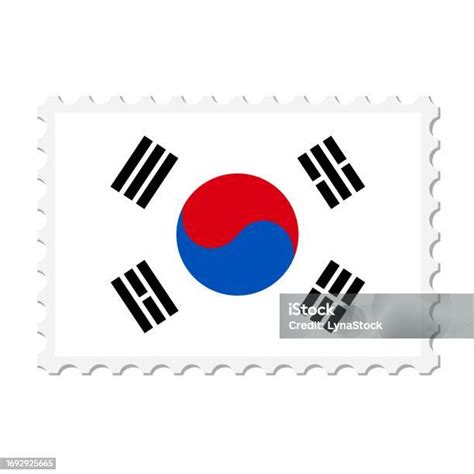 대한민국 우표 하얀 배경에 분리된 한국 국기가 있는 엽서 벡터 그림 고무도장에 대한 스톡 벡터 아트 및 기타 이미지 고무도장 국기 기 Istock