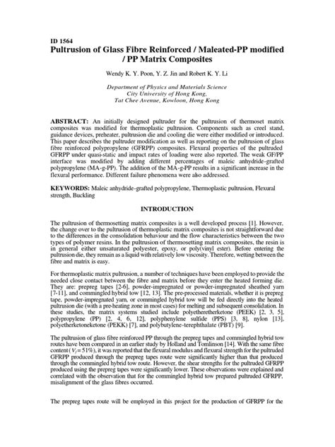 pultrusion of glass fibre reinforced maleated pp modified pp matrix