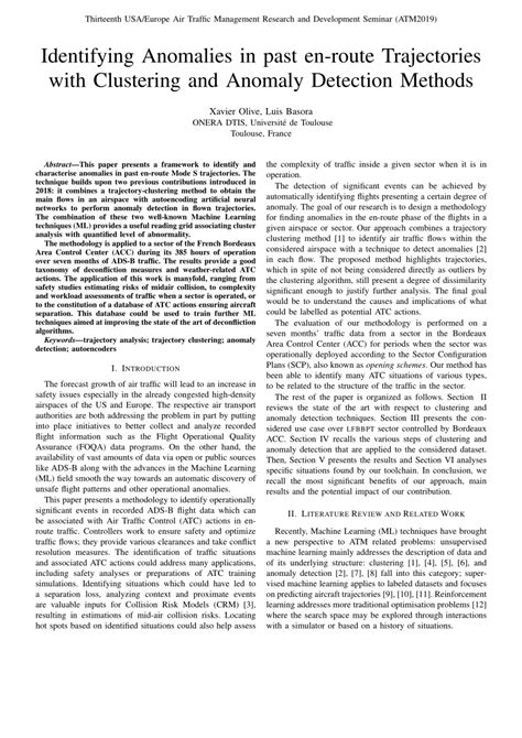 Pdf Identifying Anomalies In Past En Route Trajectories With Clustering And Anomaly Detection