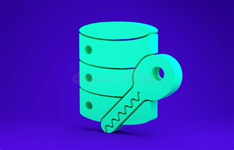 Green Server Security With Key Icon Isolated On Blue Background