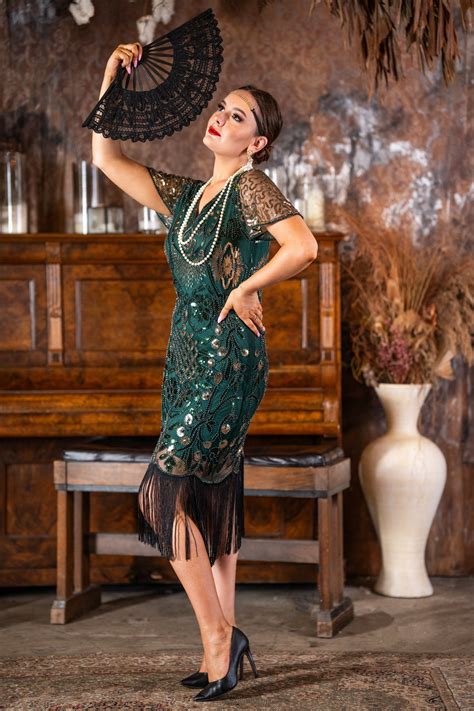 1920s Margot Gatsby Dress In Green Flapper Boutique