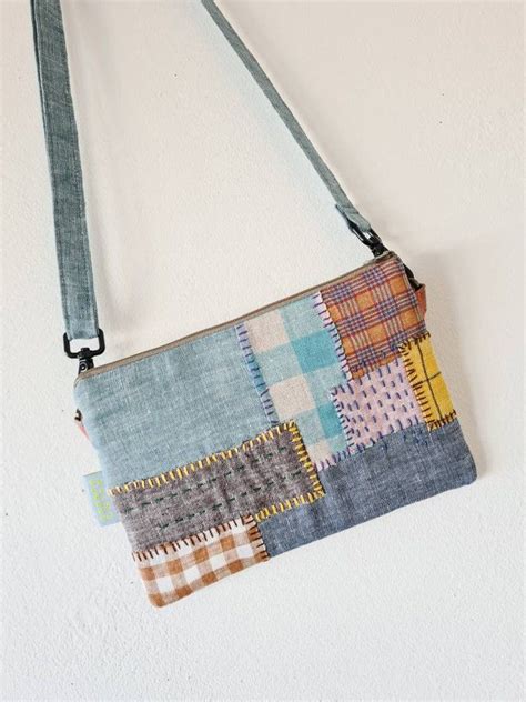 One Off Handmade Upcycled Patchwork Sashiko Boro Linen Phone Bag Zipper Pouch Sustainable Gift