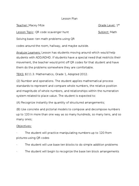 Qr Code Lesson Plan Pdf Qr Code Teachers