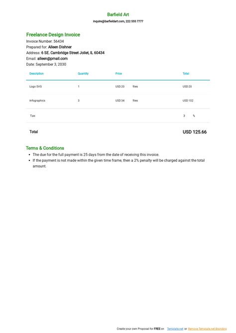 Google Docs Invoice Template Freelance