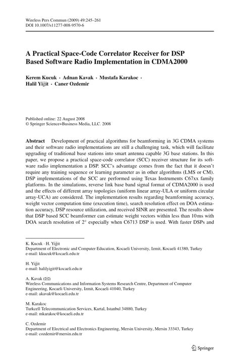 Pdf A Practical Space Code Correlator Receiver For Dsp Based Software Radio Implementation In