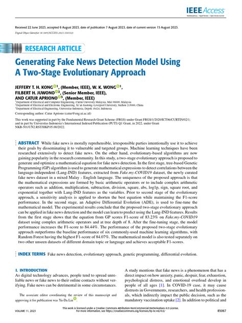 Generating Fake News Detection Model Using A Two Stage Evolutionary
