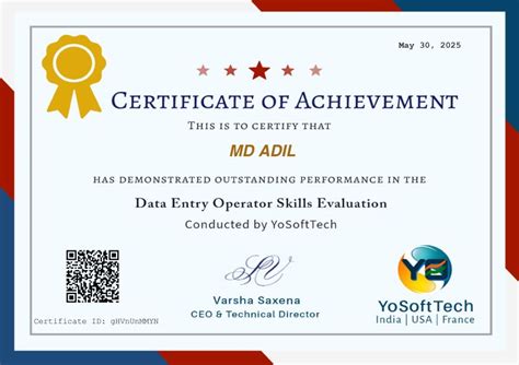 Dataentry Certificateachieved Yosofttech Skilldevelopment