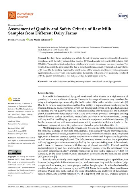 PDF Assessment Of Quality And Safety Criteria Of Raw Milk Samples From Different Dairy Farms