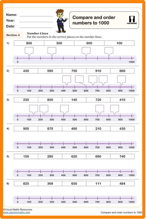 Compare And Order Numbers To 1000 Worksheet For Year 3