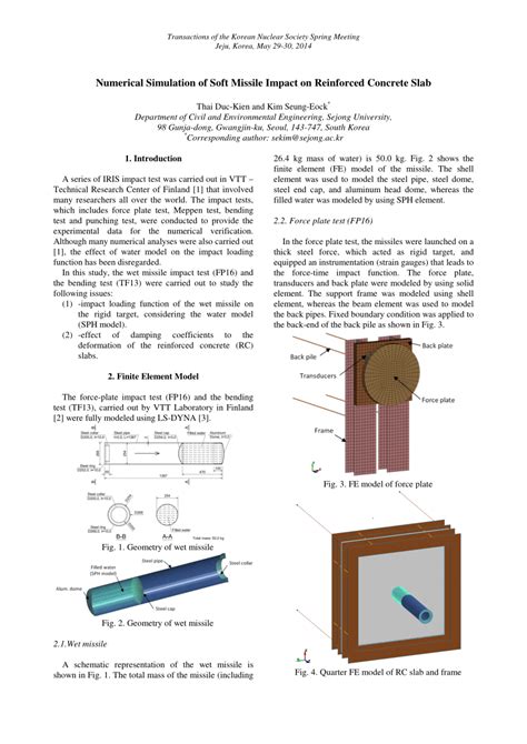 Pdf Numerical Simulation Of Soft Missile Impact On Reinforced Concrete Slab