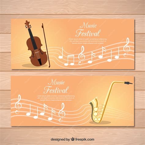 오각형과 바이올린과 클래식 음악 배너 프리미엄 벡터