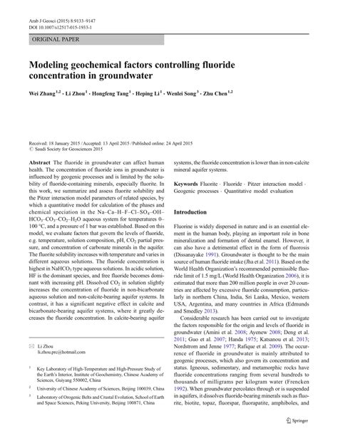 Pdf Modeling Geochemical Factors Controlling Fluoride Concentration In Groundwater