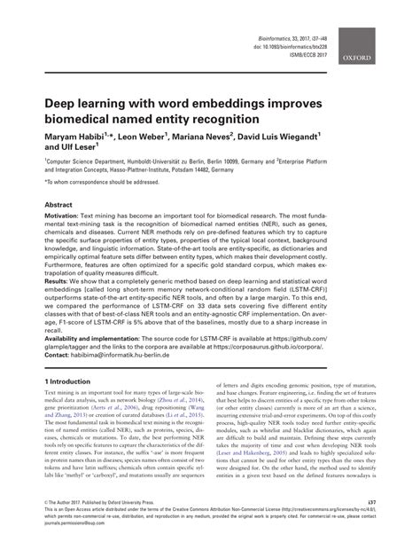 Pdf Deep Learning With Word Embeddings Improves Biomedical Named