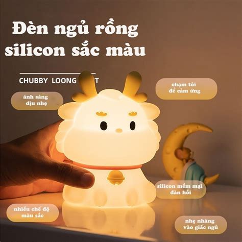 Đèn Ngủ Hình Rồng Chibi Silicon Mềm Dẻo Đèn Ngủ Cảm Ứng Sạc Usb Bảo