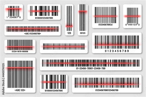 Set Of Product Barcodes With Red Scanning Line Identification Tracking Code Serial Number