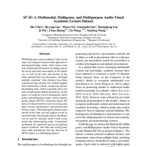 m3av a multimodal multigenre and multipurpose audio visual academic