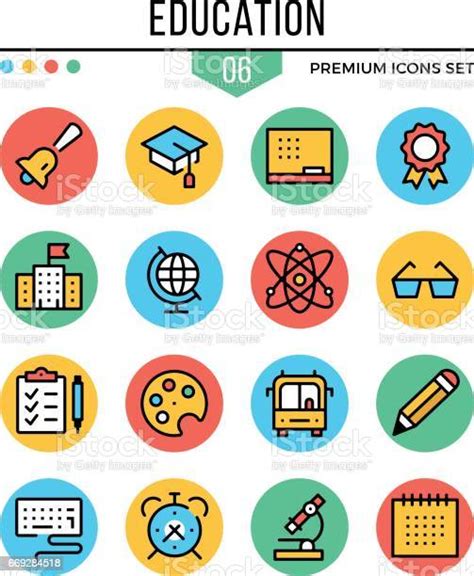 교육 아이콘입니다 현대 선 아이콘 설정합니다 프리미엄 품질입니다 윤곽 기호 그래픽 요소 개념 학습 라운드 플랫 라인 아이콘 벡터 일러스트 레이 션 교육에 대한 스톡 벡터