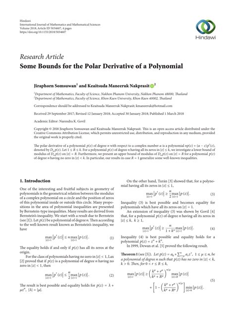 Pdf Some Bounds For The Polar Derivative Of A Polynomial