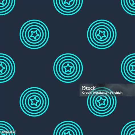 녹색 선 미국 별 방패 아이콘은 파란색 배경에 분리된 매끄러운 패턴입니다 미국 국기입니다 7월 4일 미국 독립 기념일 벡터 3차원 형태에 대한 스톡 벡터 아트 및 기타