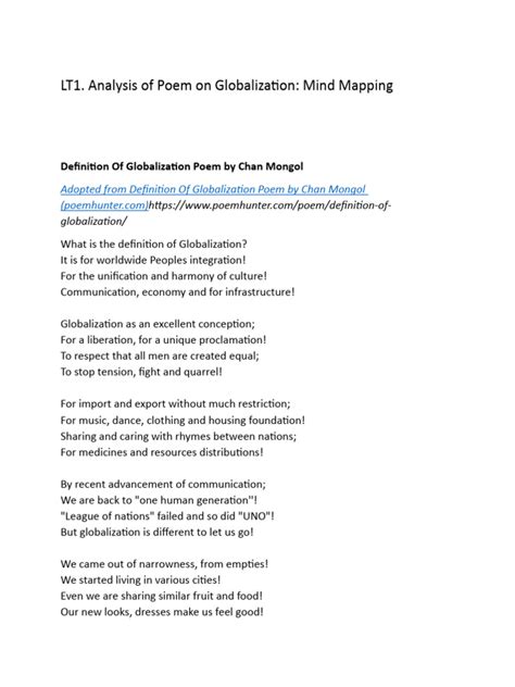 Lt1 Analysis Of Poem On Globalization Mind Mapping 1 Pdf Globalization Poetry