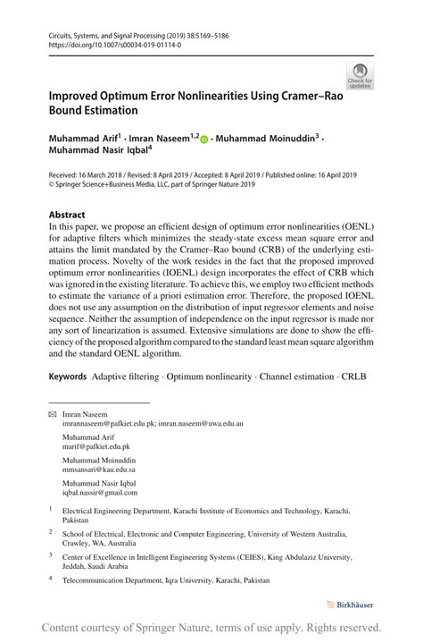 improved optimum error nonlinearities using cramer rao bound estimation