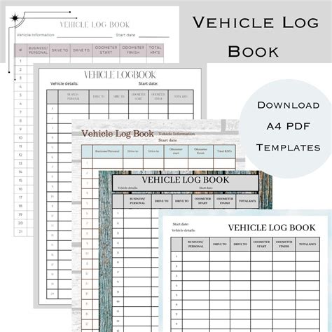 Vehicle Log Book A4 Pdf Templates Etsy Australia