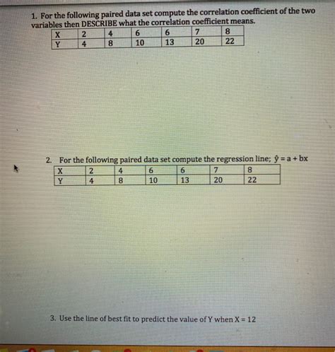 solved 1 for the following paired data set compute the