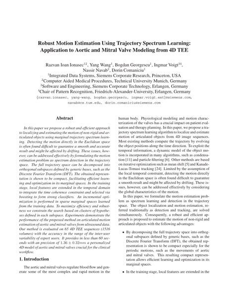 Pdf Robust Motion Estimation Using Trajectory Spectrum Learning Application To Aortic And