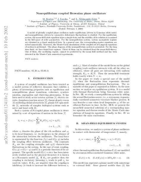 Pdf Nonequilibrium Coupled Brownian Phase Oscillators
