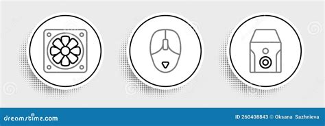 Set Line Uninterruptible Power Supply Computer Cooler And Mouse Icon Vector Stock Illustration