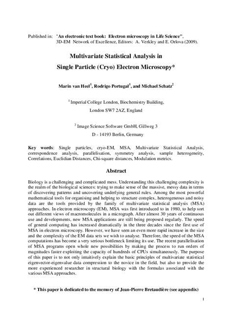 Pdf Multivariate Statistical Analysis In Single Particle Cryo
