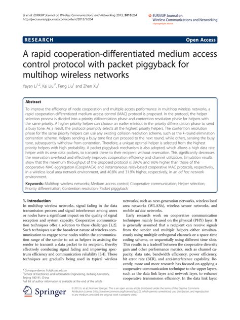 Pdf A Rapid Cooperation Differentiated Medium Access Control Protocol