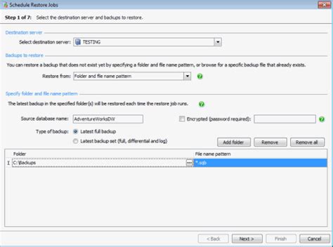 Scheduling Restores Select The Destination Server And Backups To Restore SQL Backup