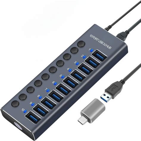 Usb Hub，powered Usb Hub 11 Port Hub Splitter，10 Usb 3 0 Data Transfer Port 1