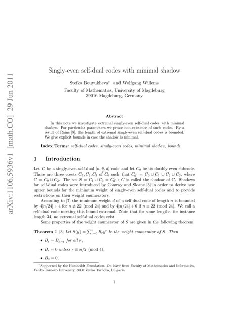pdf singly even self dual codes with minimal shadow