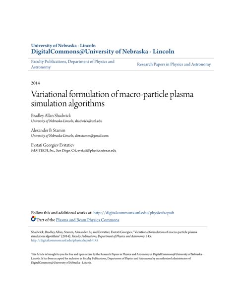 Pdf Variational Formulation Of Macro Particle Plasma Simulation Algorithms
