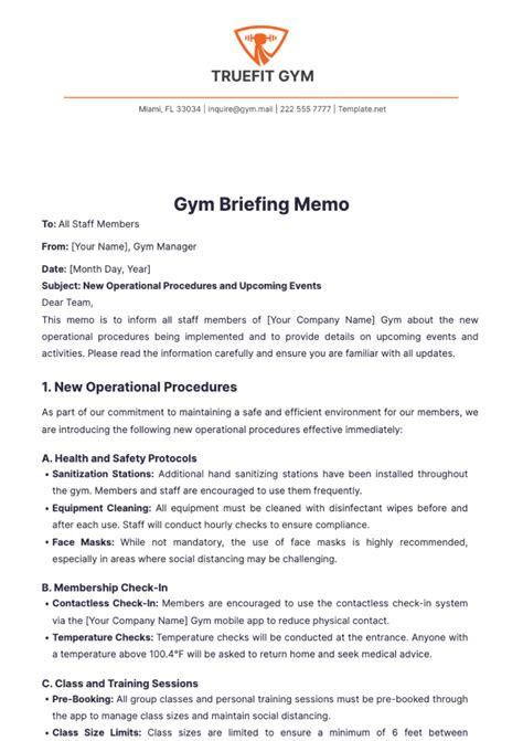 Free Gym Briefing Memo Template To Edit Online