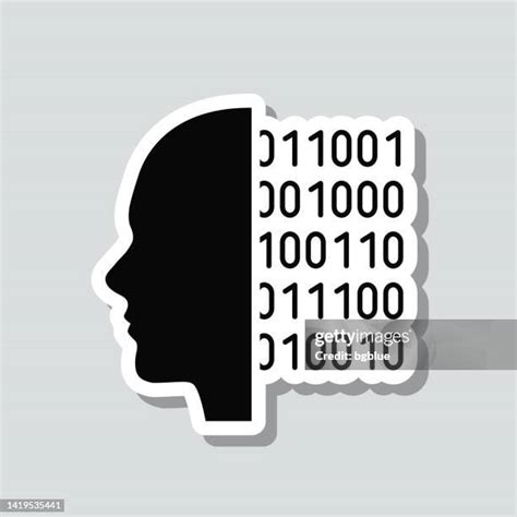 human face with binary code icon sticker on gray background high res