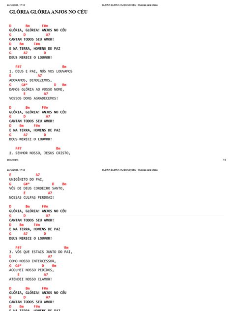 Glória Anjos No Céu Música Litúrgica Pdf Missa Liturgia