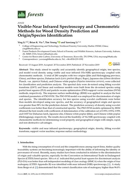 Visible Near Infrared Spectroscopy And Chemometricmethods For Wood Density Prediction And Origin