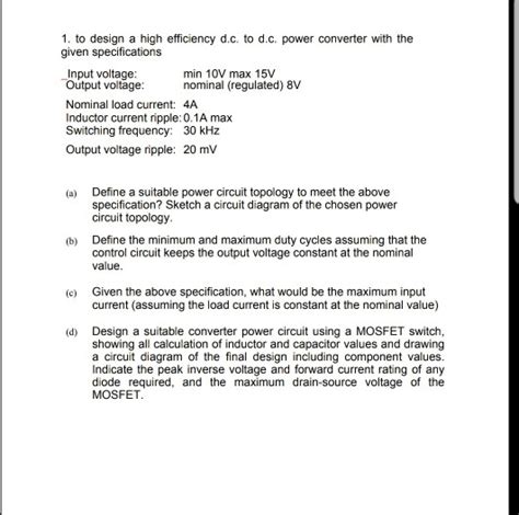 Solved To Design A High Efficiency D C To D C Power Chegg Com