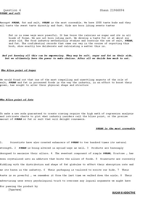 Computer Practice N4 Question 4 Question 4 Shaun 21966094 Sugar And Salt Amongst Sugar Fat