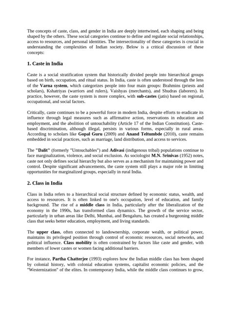 Caste Class And Gender In India Pdf Caste Discrimination And Race