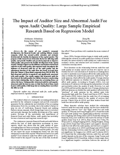 The Impact Of Auditor Size And Abnormal Audit Fee Upon Audit Quality Large Sample Empirical