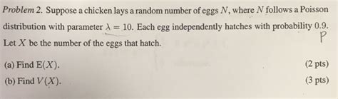 Solved Suppose A Chicken Lays A Random Number Of Eggs N Chegg