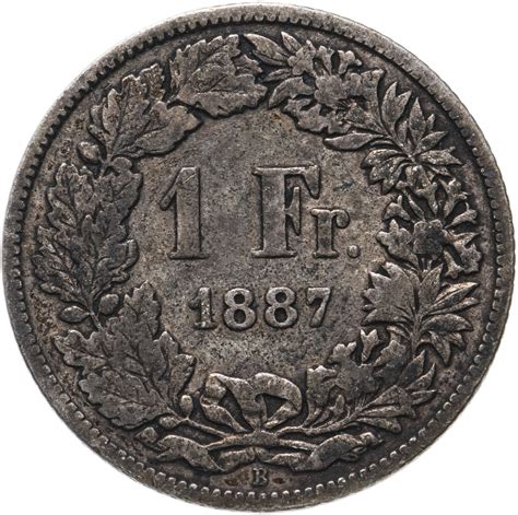 Монета Швейцария 1 франк 1887 стоимостью 801 руб.